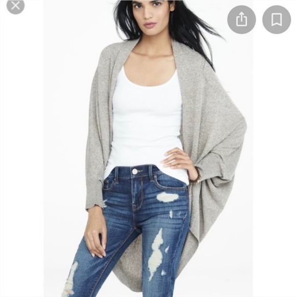 Express | Sweaters | Express Gray Marled Knit Wool Blend Shawl Cocoon ...